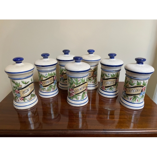 Set of Seven Glazed Hand-Painted Storage Jars (26 x 14 x 14 cm)