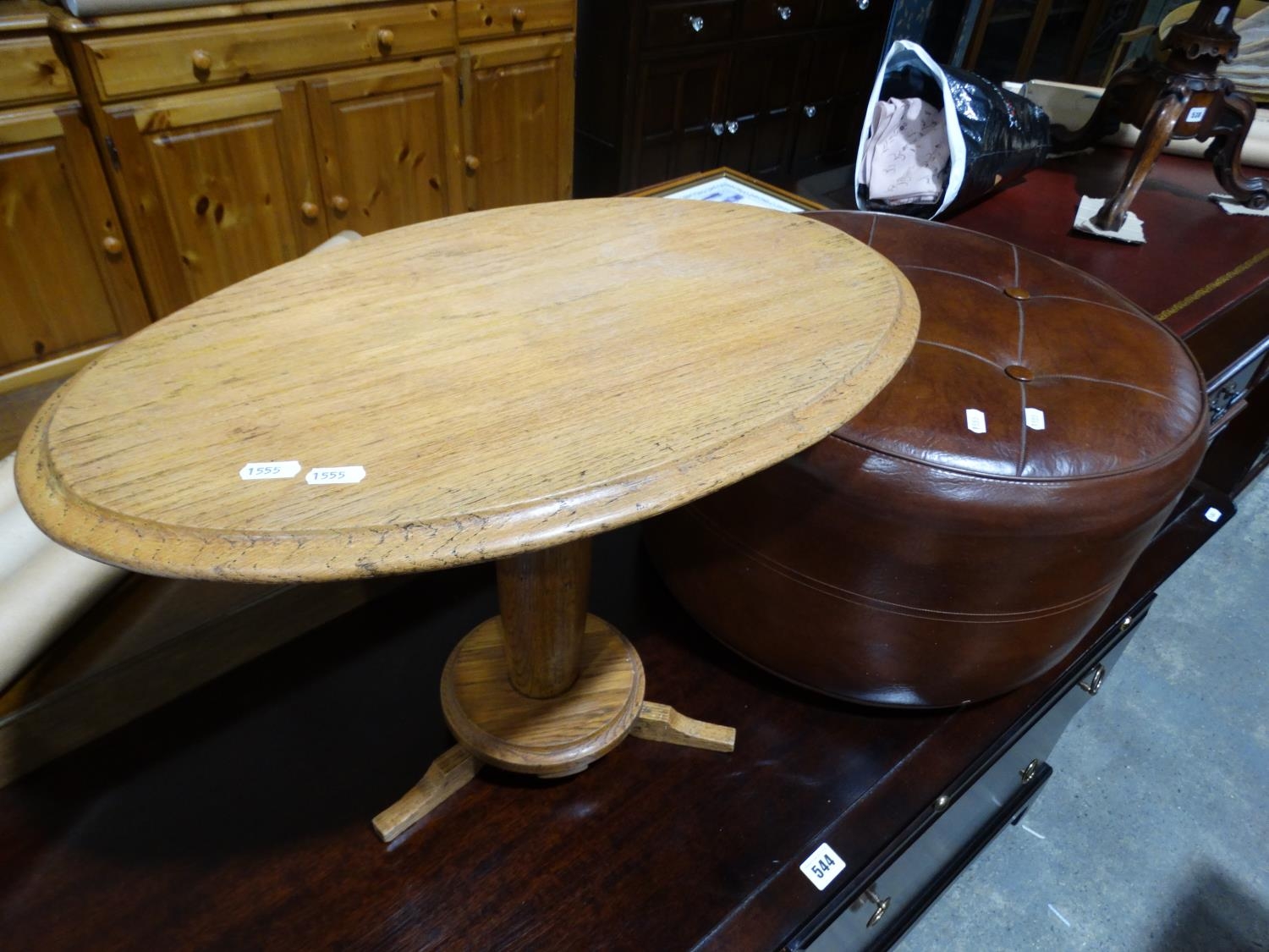 An Oak Occasional Table Together With A Pouffe