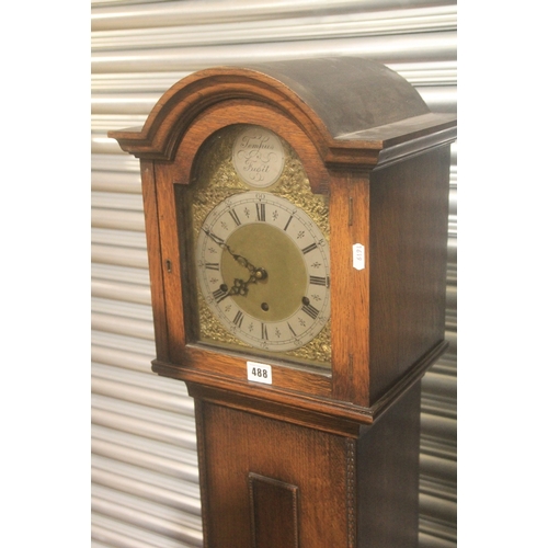 An Early 20thc Polished Oak Grandmother Clock With Silvered Dial