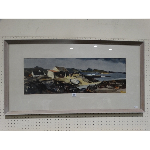 Donald McIntyre, Watercolour, Costal View Titled "Boats Ballyconneely ...