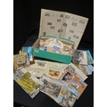 A Shoe Box Of Mixed Postcards, Stamps Etc