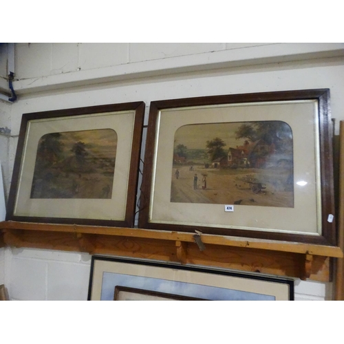 A Pair Of Oak Framed Lithograph Prints