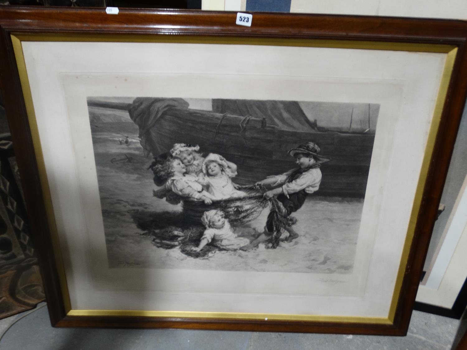 Fred Morgan, Engraving Of Children At Play With Fishing Nets, Signed In ...