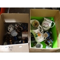 Two Boxes Of Copper Lustre, Gaudy Welsh Pottery Etc