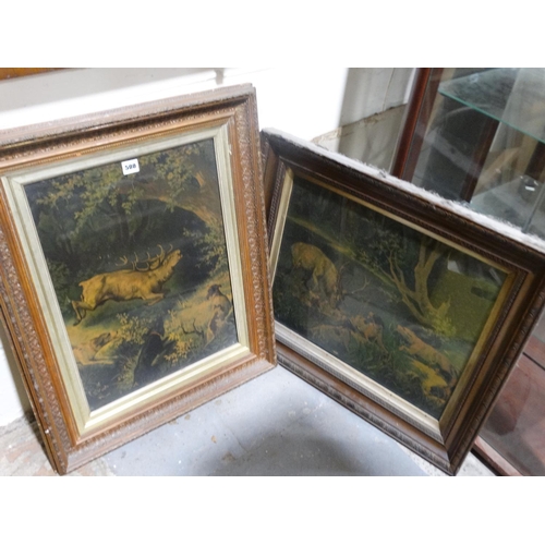 Two Victorian Oleograph Hunting Scene Prints