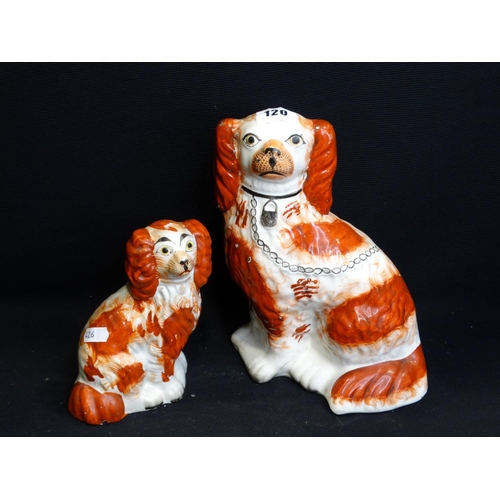 Two Staffordshire Pottery Red And White Seated Dogs