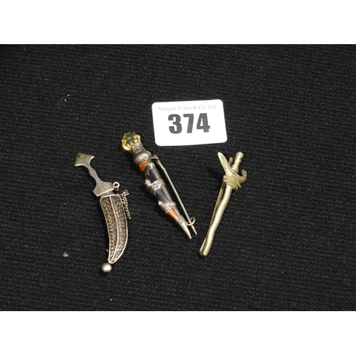 Three Silver Dagger Brooches