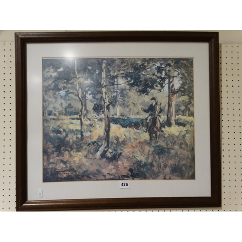 A Coloured Hunting Scene Print