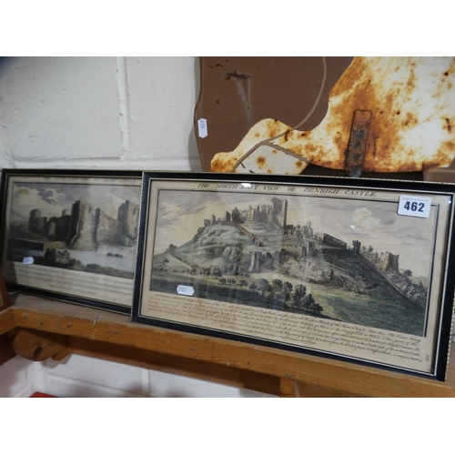 Two Antique Engravings Of Denbigh & Flint Castles