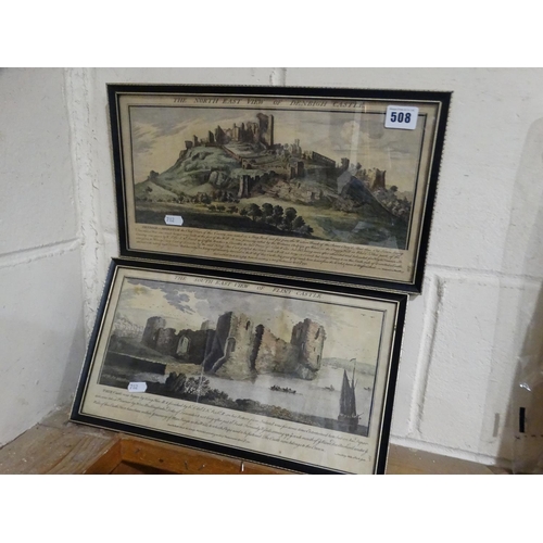 Two Antique Engravings Of Denbigh & Flint Castles
