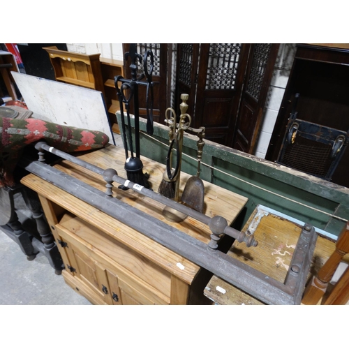 A Copper Fire Fender, Together With Two Companion Sets