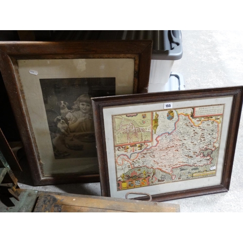 A Coloured County Map Showing Dorset Together With An Edwardian Print