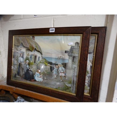 A Pair Of Oak Framed Edwardian Coloured Family Prints