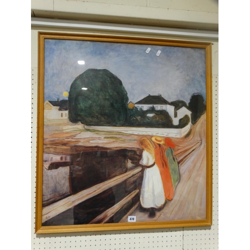 Edvard Munch, A Coloured Print Of Figures On A Bridge