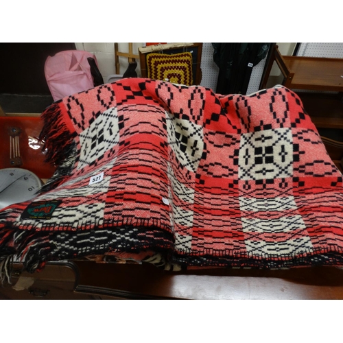 A Pink & Black Reversible Welsh Woollen Bed Spread With Derw Label