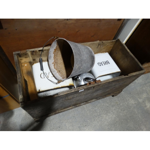 An Antique Pine Bedding Box & Contents