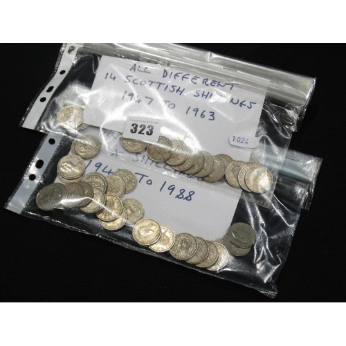 Fourteen Scottish Shilling Coins, Together With Twenty- Eight Further ...