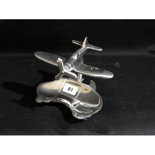 A Chrome Finish Propeller Plane Mascot With Map Of Australia Base