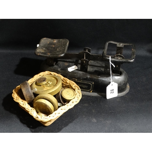 A Vintage Kitchen Scale & Weights (Lacking Trays)