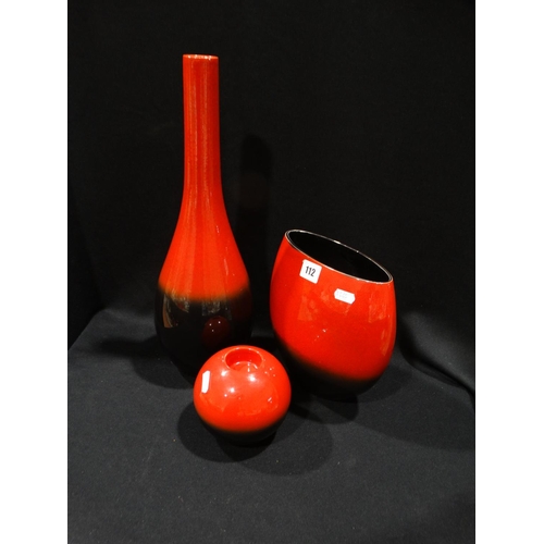 Three John Rocha Red & Black Decorative Vases