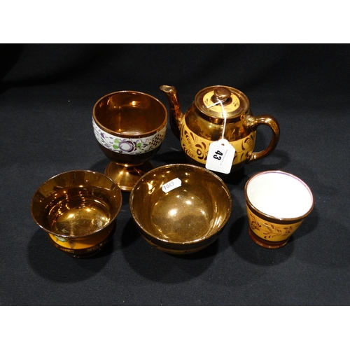 Five Pieces Of Copper Lustre Pottery