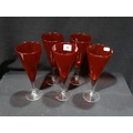 Five Ruby Glass Champagne Flutes