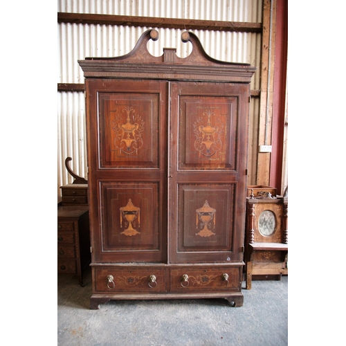 A Mahogany & Satinwood Inlaid Two Door Wardrobe, The Doors With Twin ...