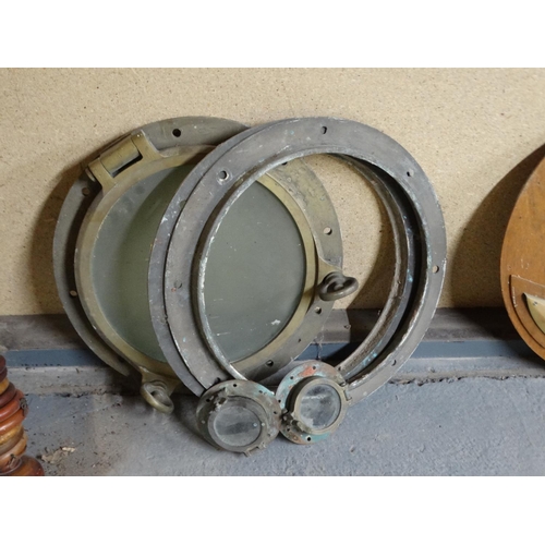 A Circular Brass Porthole, 19", Together With A Pair Of Miniature ...