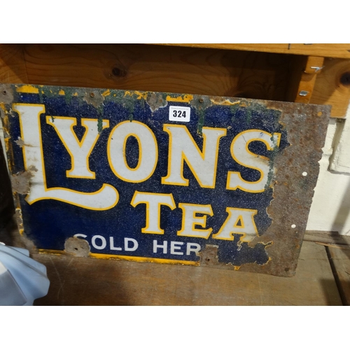 A Vintage Lyons Tea Enamel Advertising Sign, 19" X 12"