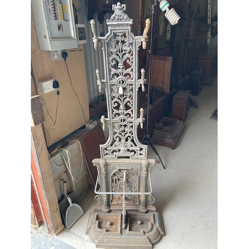 An Antique Cast Iron Hall Stand With Six Hook Top & Twin Stick Stand ...