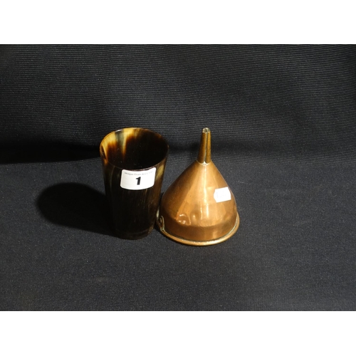 A Horn Beaker, Together With A Copper Funnel