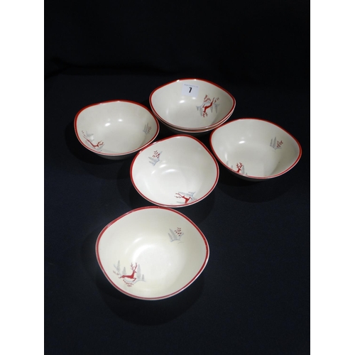 A Set Of Six Crown Devon Stockholm Pattern Dessert Bowls