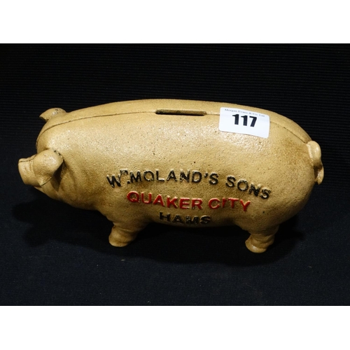 A Cast Iron Quaker City Hams Pig Money Box