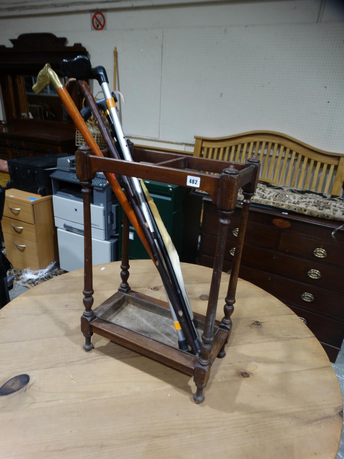 A Polished Mahogany Stick Stand & Sticks