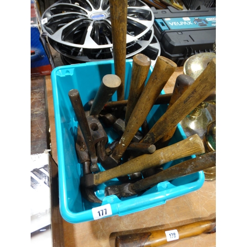 A Box Of Vintage Hammers & Mallets