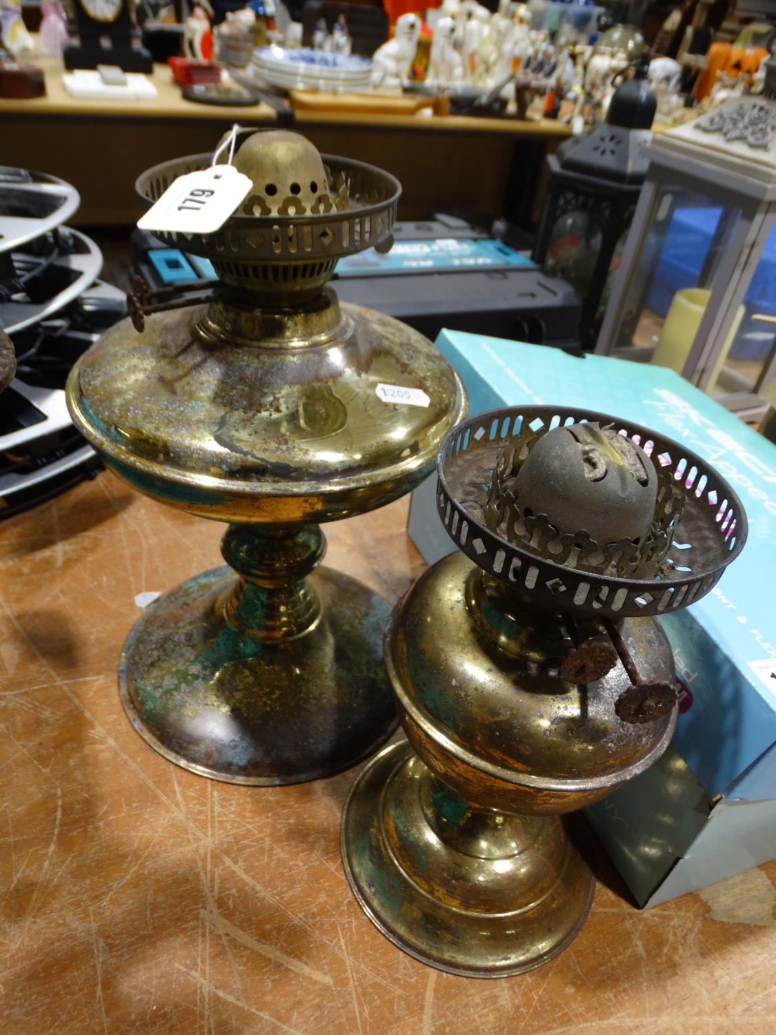 Two Vintage Brass Finish Oil Lamp Bases