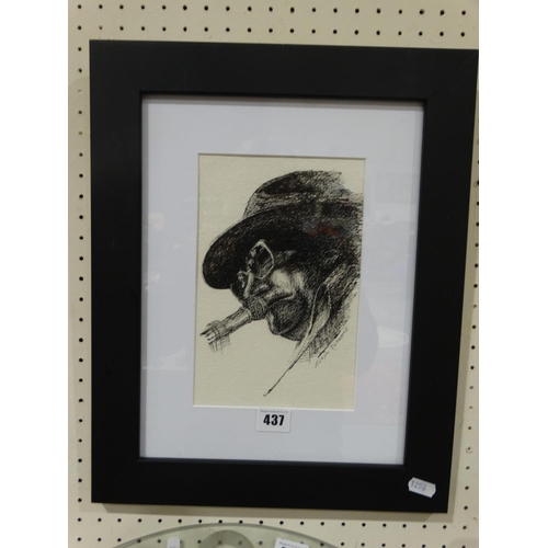 Elfyn Roberts, Ink On Paper, Portrait Of Meic Stevens, Signed