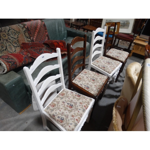 Two Pairs Of Ladder Backed Dining Chairs