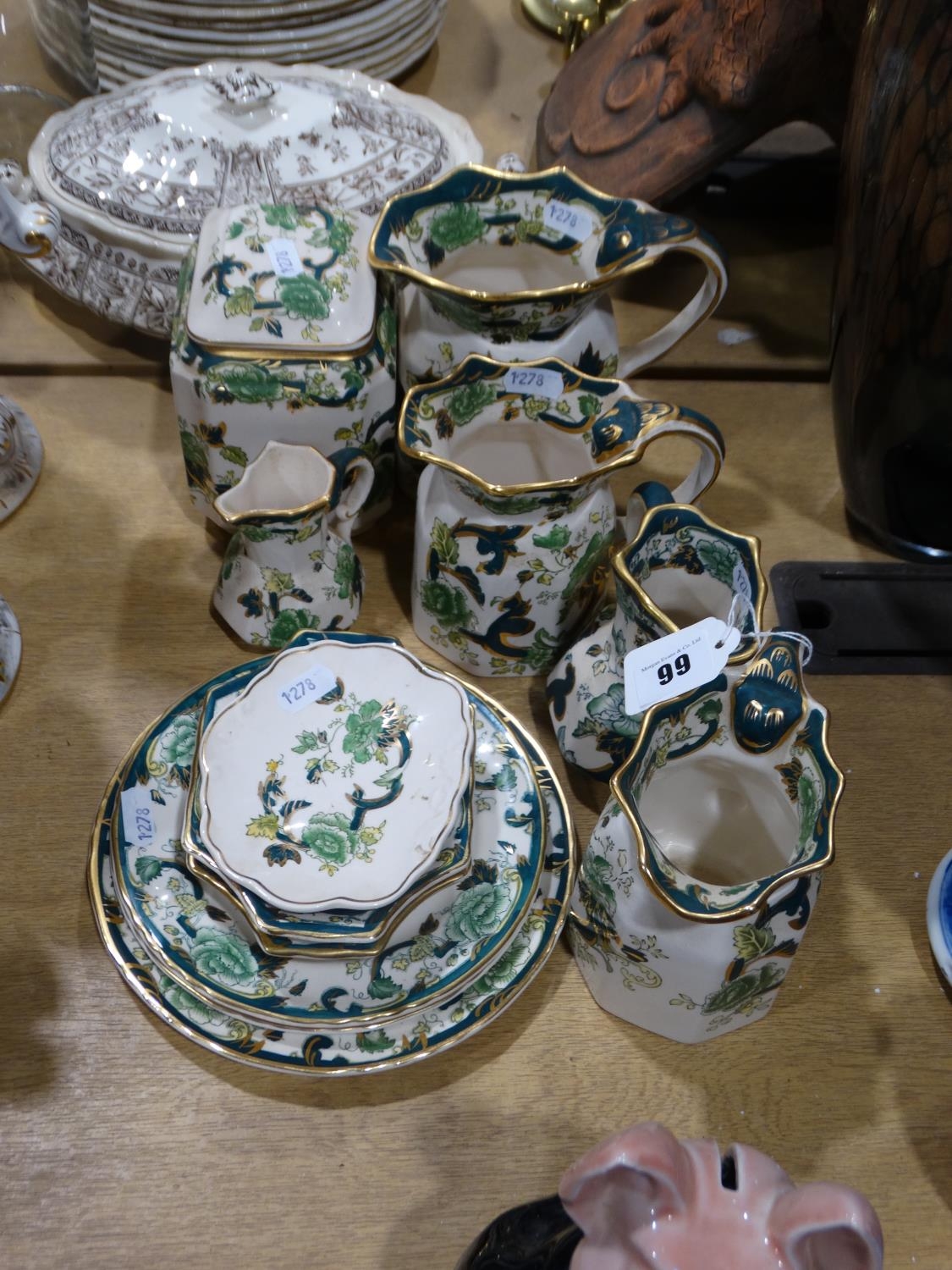 A Group Of Masons Ironstone Chartreuse Pattern Pottery