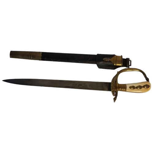 A GERMAN WWII FORESTRY HUNTING CUTLASS Bone and gilt brass hilt, shell ...