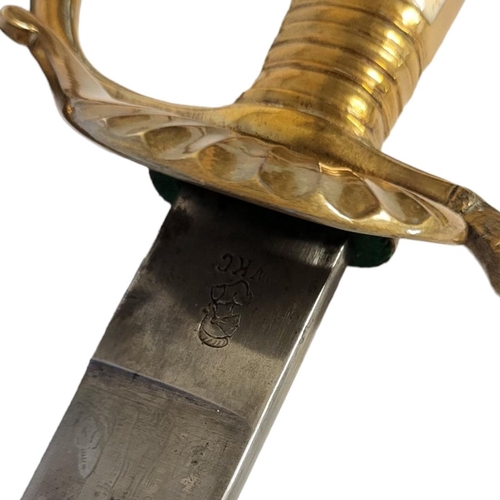 A GERMAN WWII FORESTRY HUNTING CUTLASS Bone and gilt brass hilt, shell ...