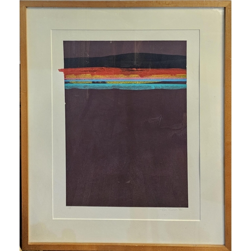 TOM PILGRIM, AN ABSTRACT WATERCOLOUR Landscape, bands of colour on plum ...