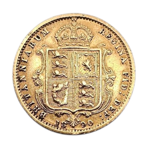 A VICTORIAN 22CT GOLD HALF SOVEREIGN COIN, DATED 1890 Having a veiled ...