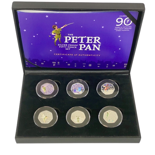 The Peter Pan Silver proof Fifty pence set with COA. Set of 6 Isle of ...
