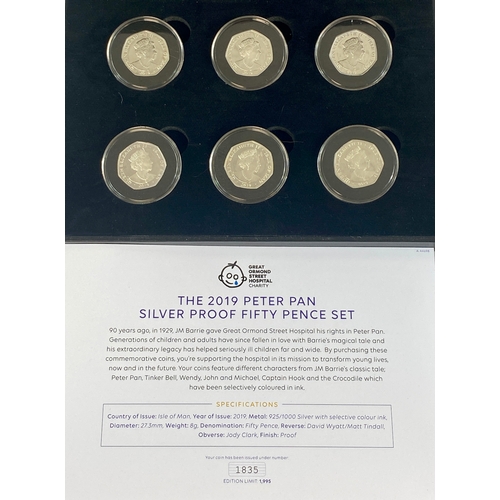 The Peter Pan Silver proof Fifty pence set with COA. Set of 6 Isle of ...