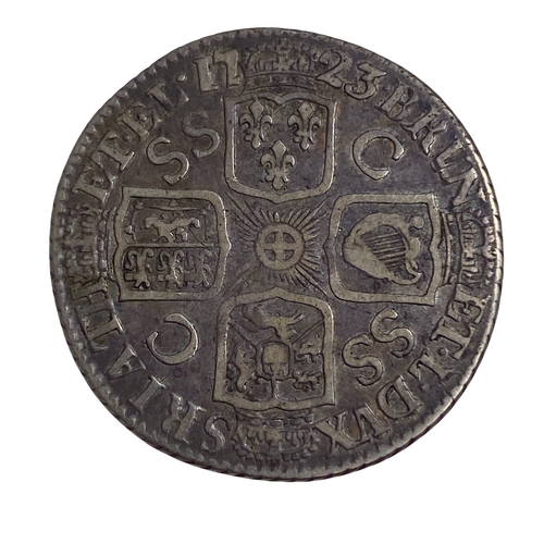 George I Shilling 1723, Arms of France at Date. Almost very fine, scarce.