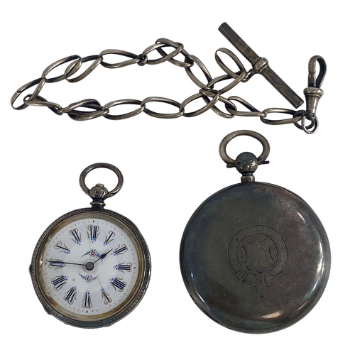 2 X Silver Pocket Watches and a Low Grade silver chain