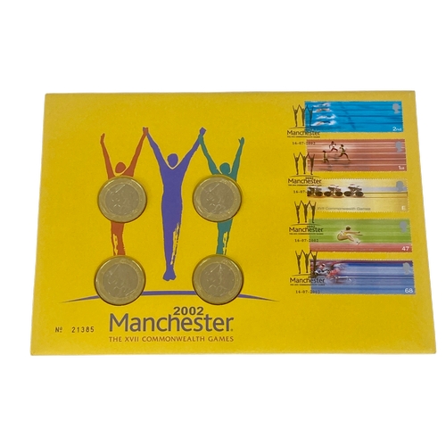 Manchester 2002 Commonwealth Games 4 x £2 Coins on cover. Much as struck