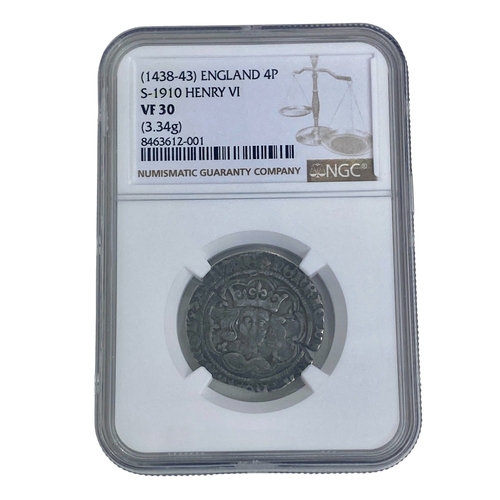 Henry VI (1438-1443) Silver Fourpence in NGC Holder, graded VF30
