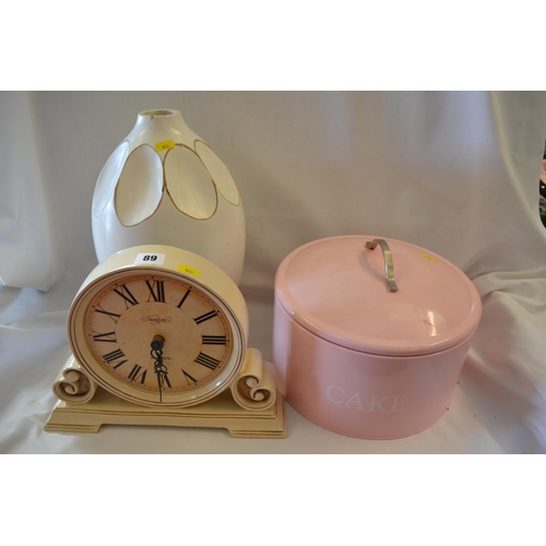 NEWGATE BATTERY MANTEL CLOCK (A/F), PINK METAL CAKE TIN AND PAINTED ...